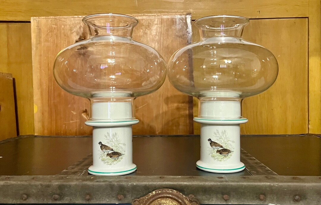 Pair of Large Hurricane Candleholders Uses Taper Candle Clear ...