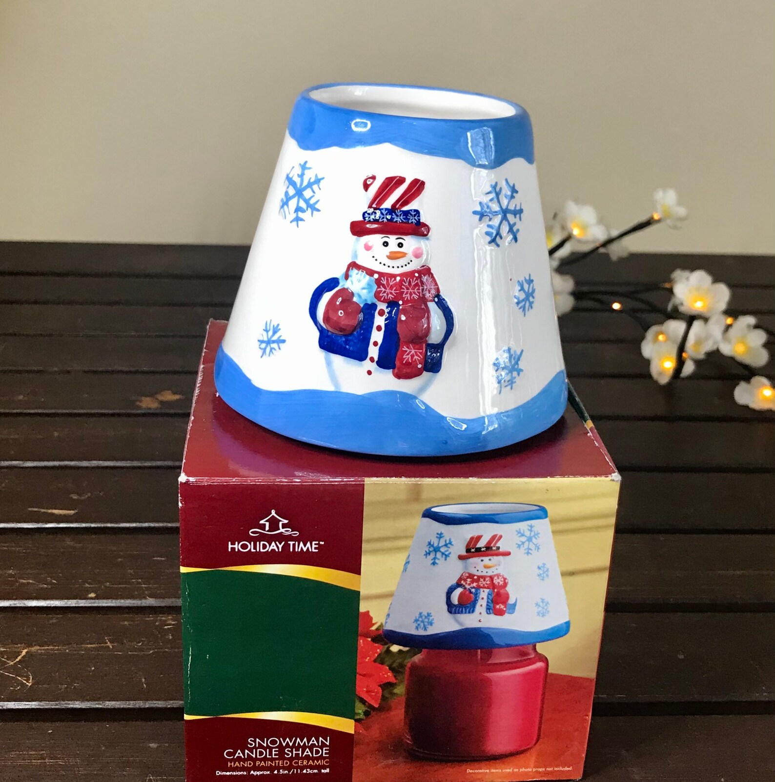 Snowman Candle Shade Hand Painted Ceramic Candle Shade Winter Patriotic ...