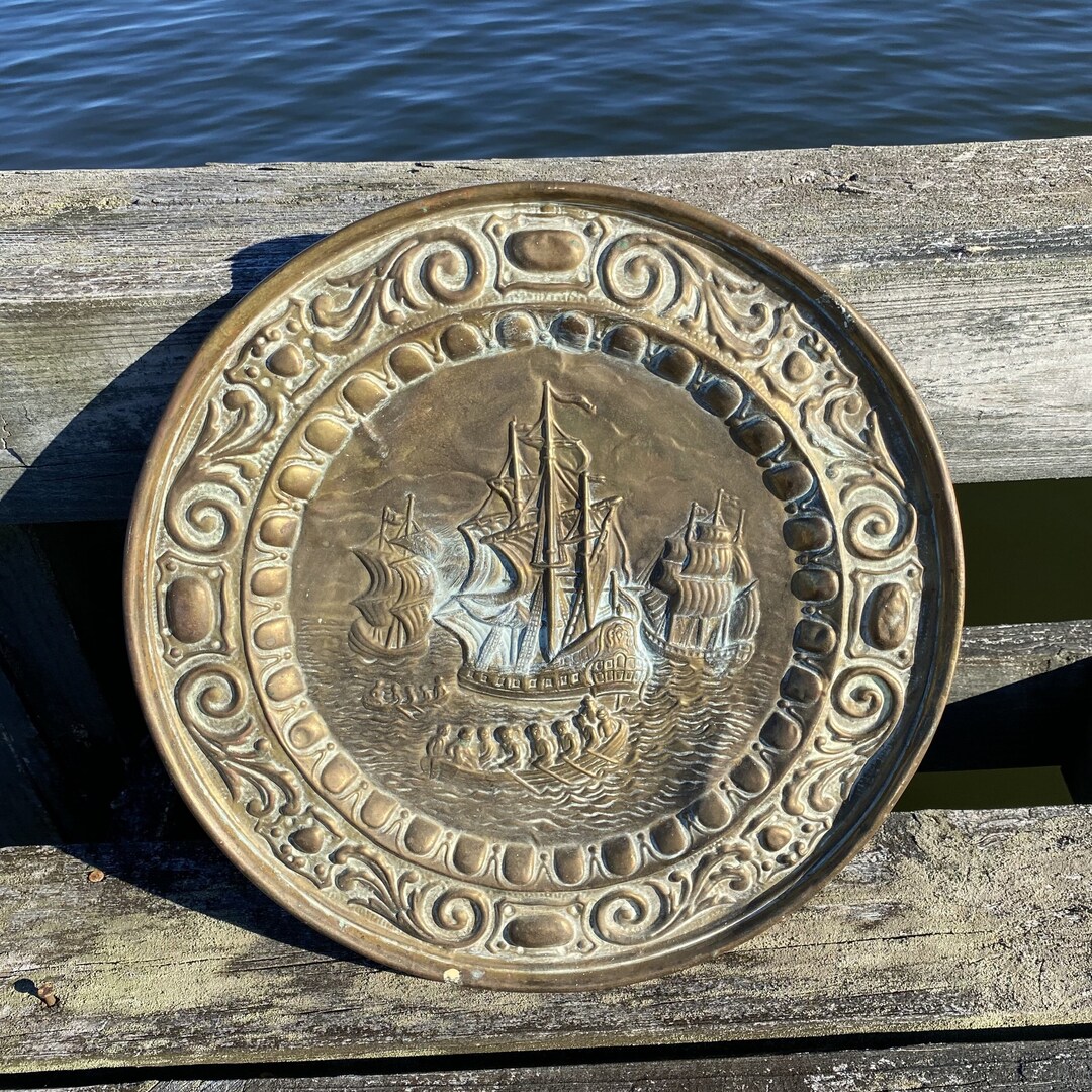 Large 17 Mid Century England Peerage Brass Wall Plate Charger Tray ...