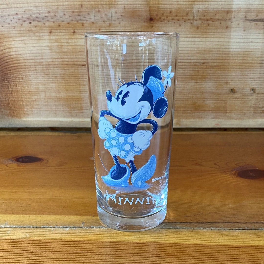 Rare 16oz Minnie Disney Drinking Glass Tumbler 6.25" Grayscale Sketch ...