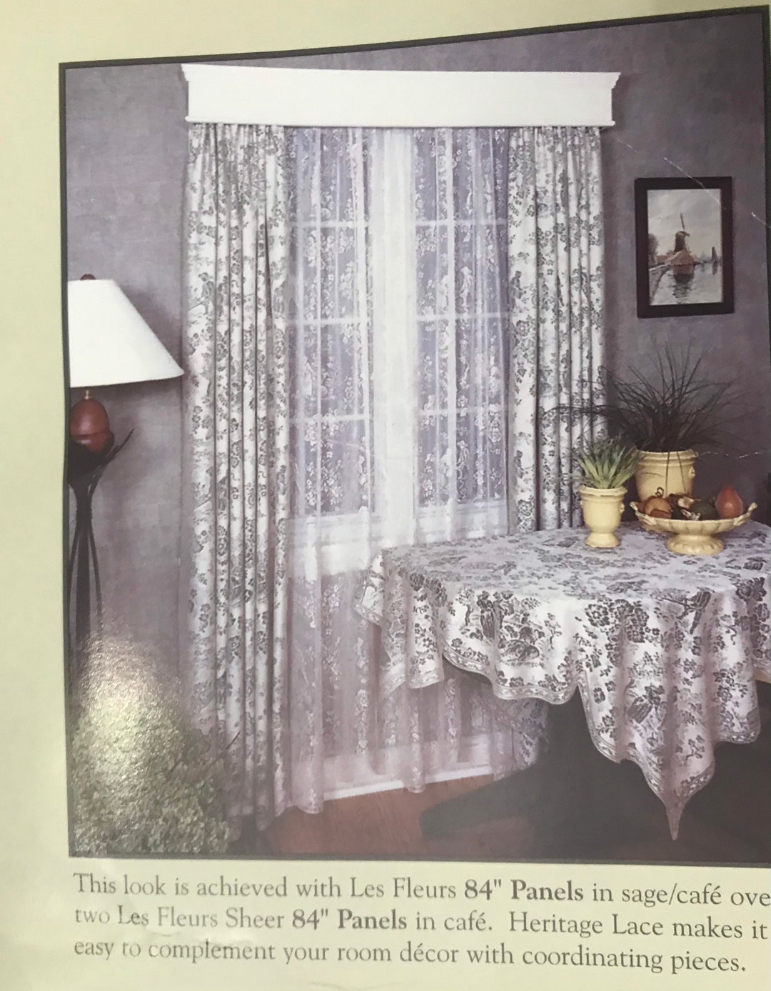 Vintage Lace Curtain 60” X 84” Blue /ivory Valance Table Runner Blue ...