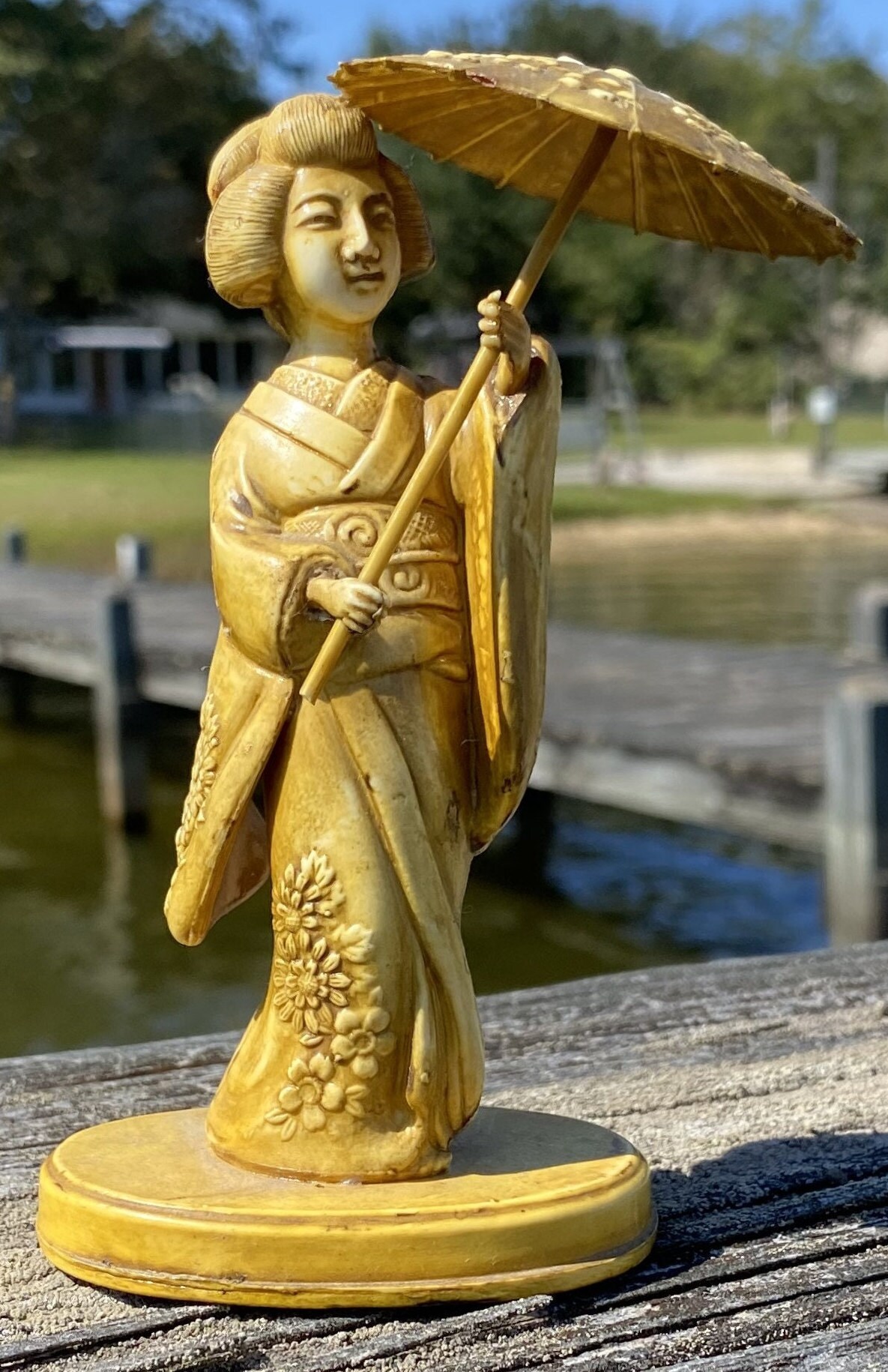 Vintage Mid Century Celluloid Japanese Geisha Holding Parasol Umbrella ...