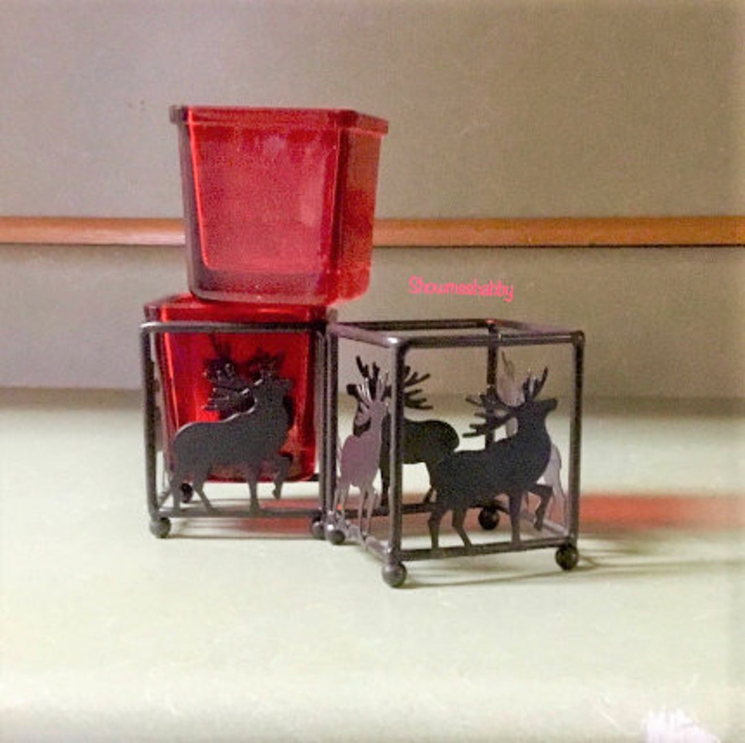 Reindeer Candle Holders Set of 2 Heavy Red Glass and Metal / Moose Deer ...
