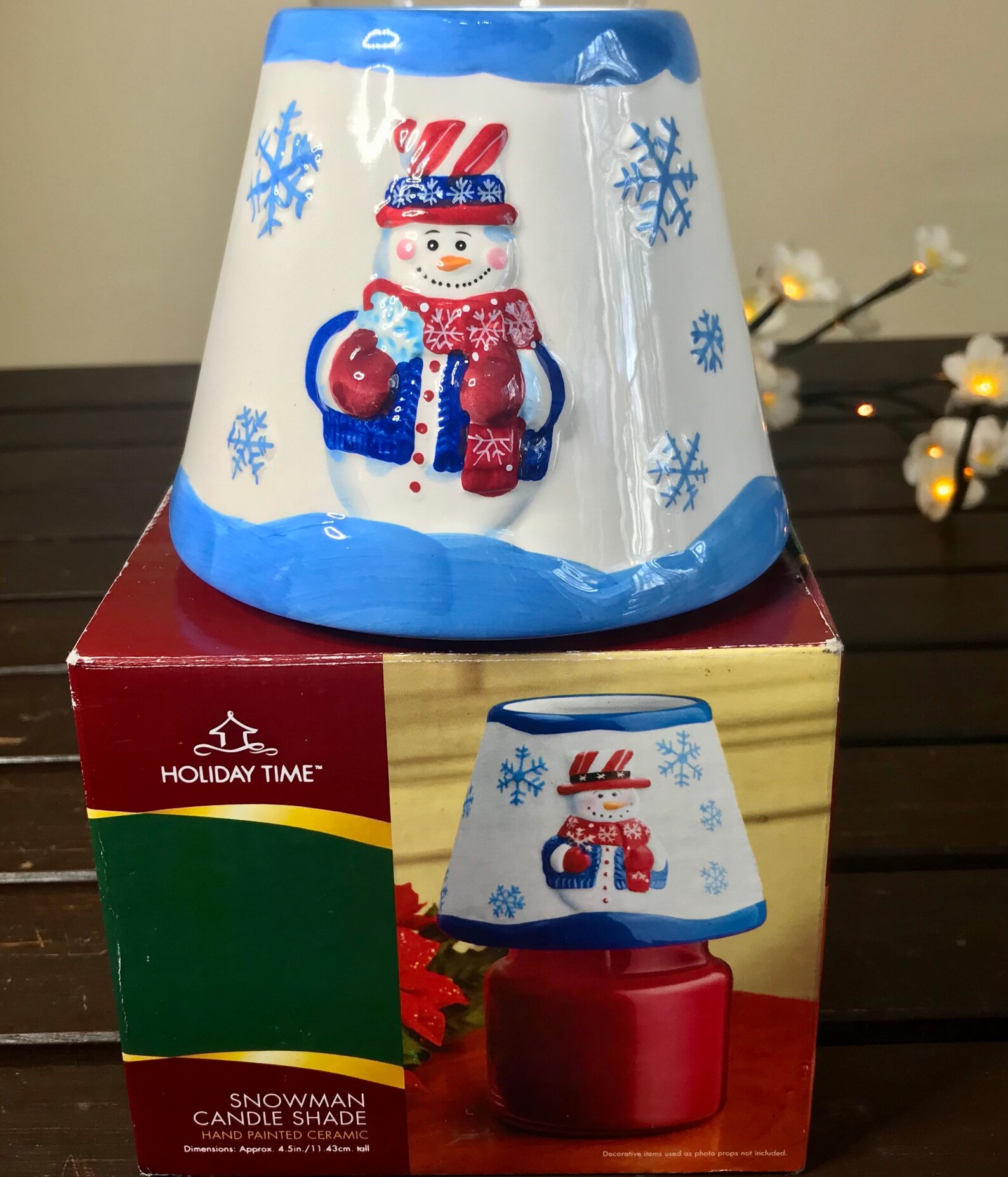 Snowman Candle Shade Hand Painted Ceramic Candle Shade Winter Patriotic ...