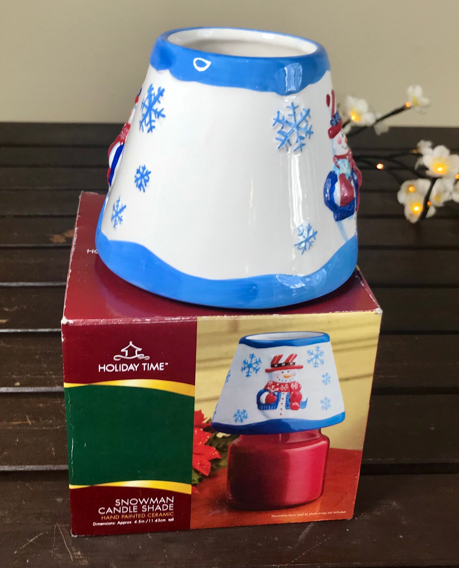 Snowman Candle Shade Hand Painted Ceramic Candle Shade Winter Patriotic ...