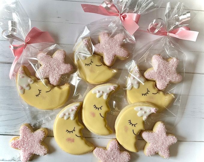 12 Moon and Star Decorated Cookies - Etsy