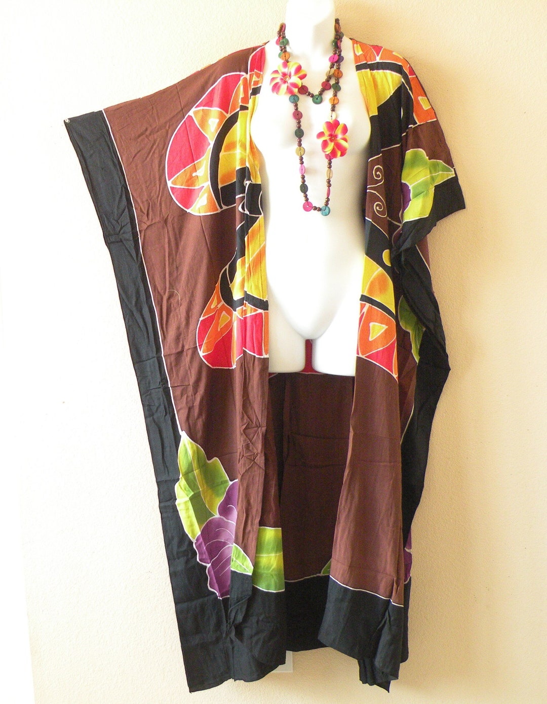 CD564 Butterfly Hand Painted Batik Plus Size Maxi Kimono Open Cardigan ...