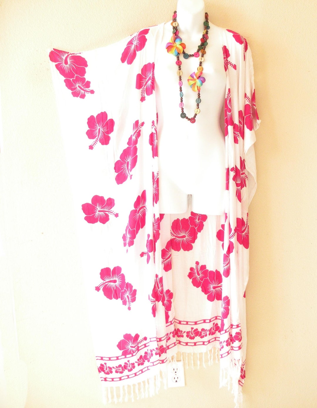 6 Colors Hibiscus Floral Batik Plus Size Maxi Open Front Kaftan ...