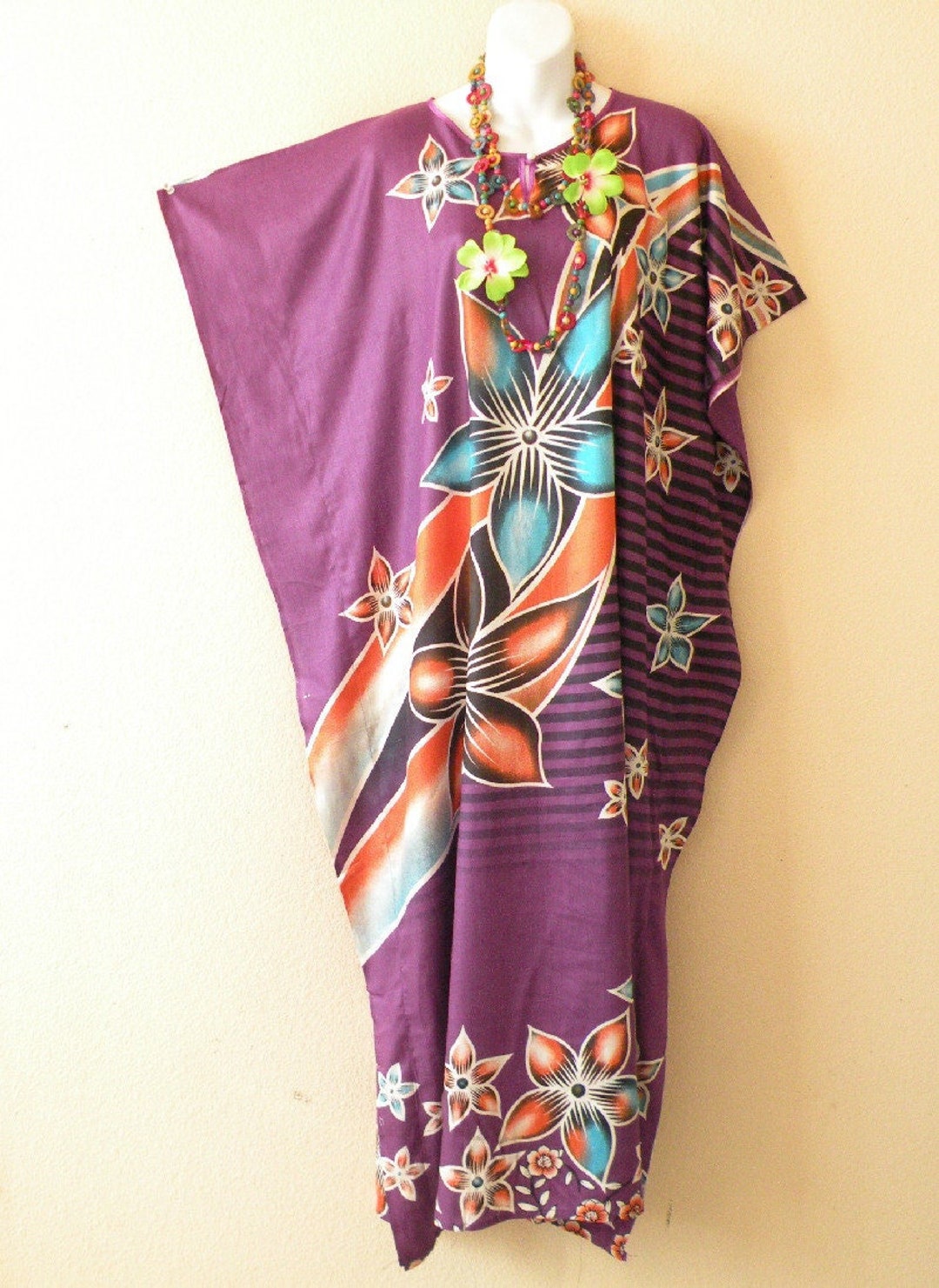 KG28 Batik Floral Dolman Batwing Sheen Rayon Caftan Kaftan Tunic Abaya ...