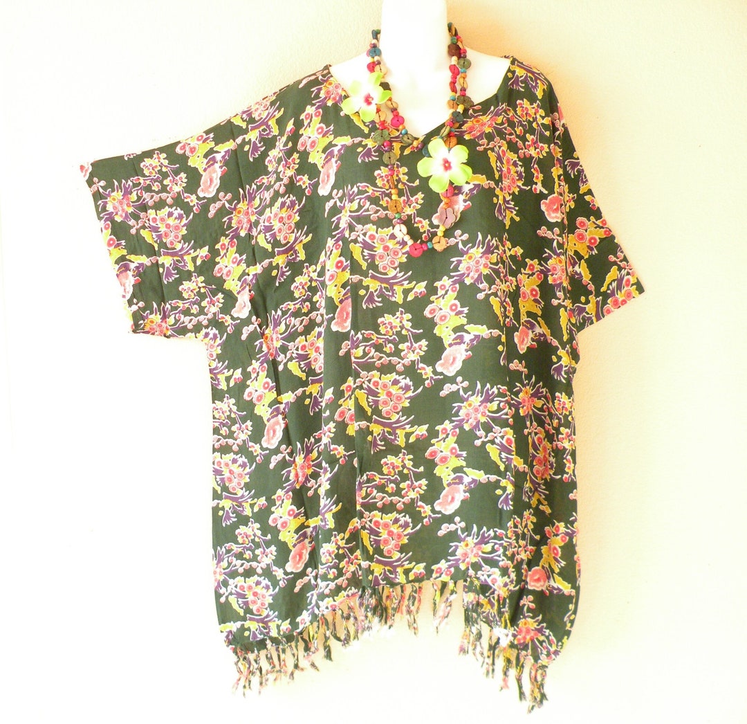 KB98 Green Floral Batik Plus Size Kaftan Caftan Women Batwing Tunic ...