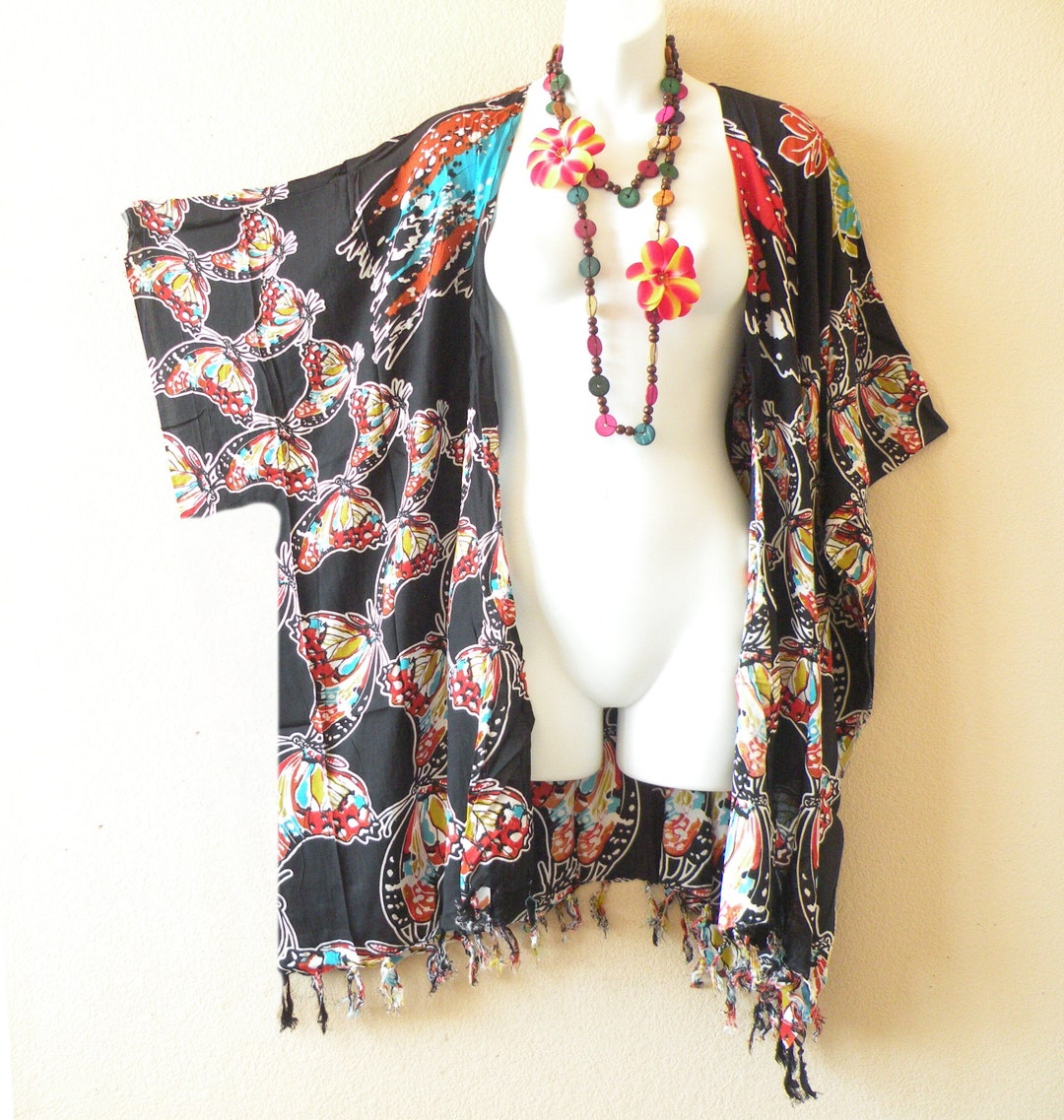CG48 Butterfly Batik Plus Size Kaftan Open Front Kimono Cardigan Duster ...