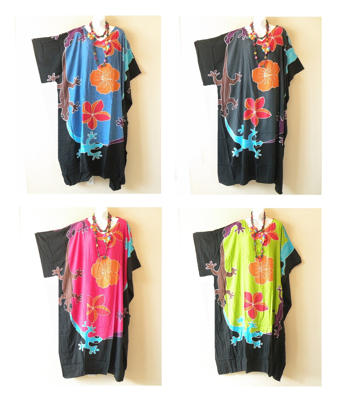 KG41 Gecko and Floral Batik Hand Painted Plus Size Kaftan - Etsy