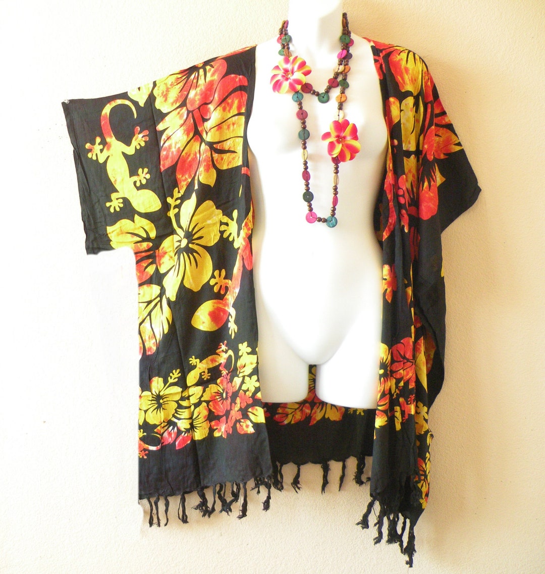 CB351 Gecko Flower Batik Plus Size Kaftan Open Cardigan Duster Kimono ...