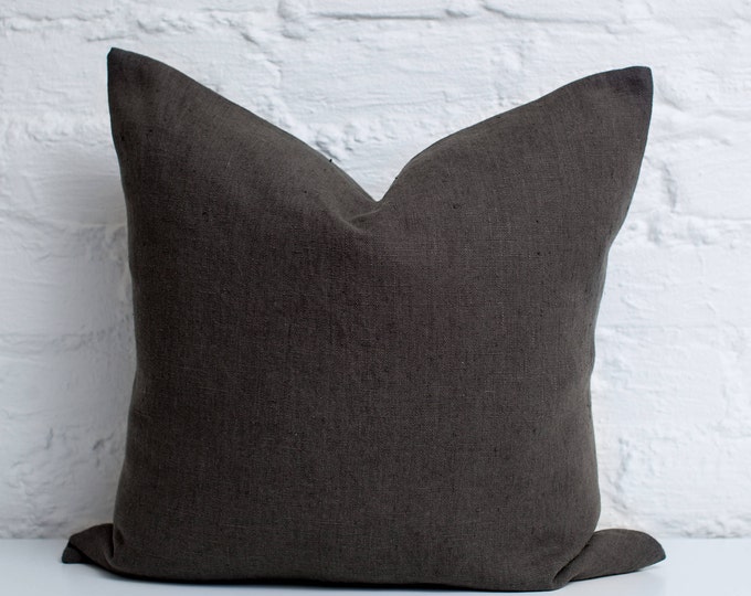 Dark Grey Luxury Linen Pillow Cover / Charcoal Stonewashed Linen Pillow ...