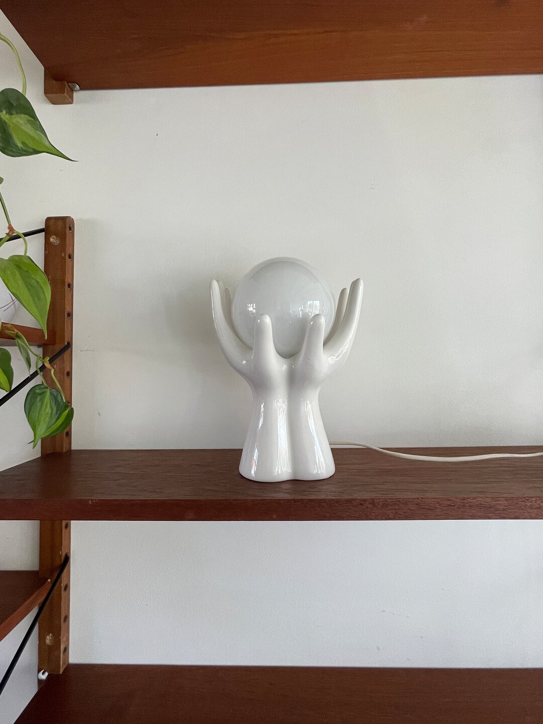 Vintage Hands With Globe Lamp, Midcentury Light Bulb White Ceramic ...