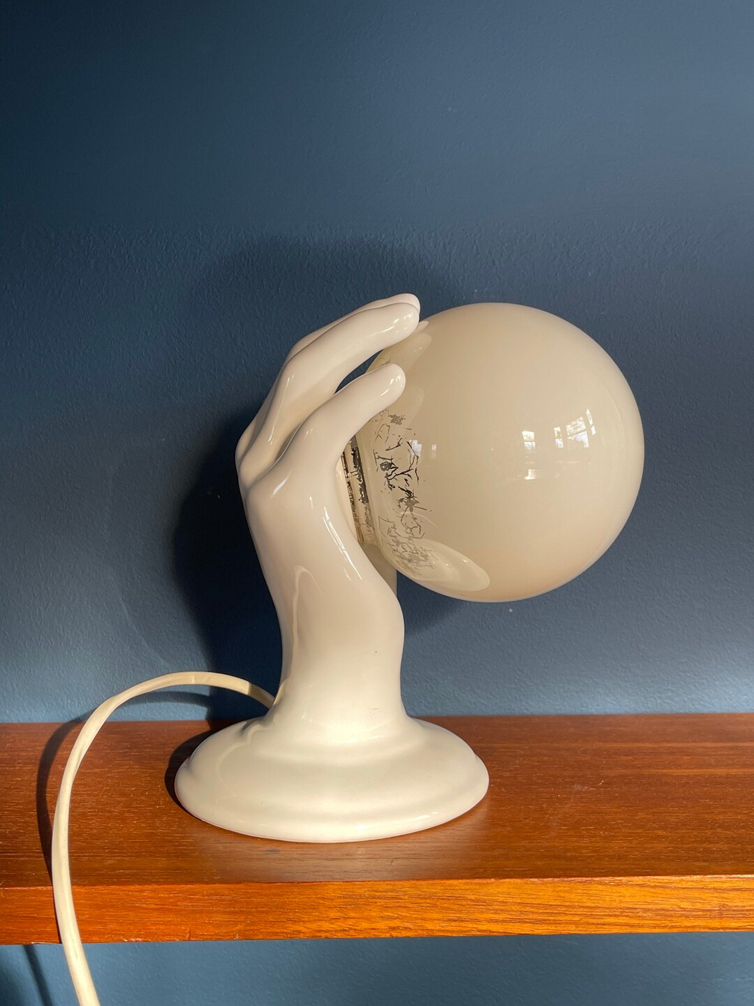 1980s Wall Lamp, Hand With Light Bulb White Ceramic Eighties Design ...
