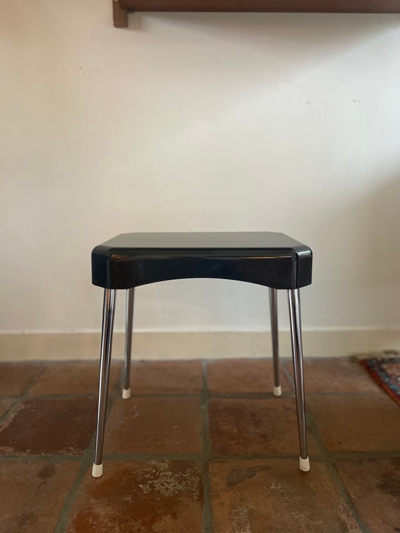 Vintage Bakelite Stool Bench Footstool Black Table From the 1960s With Chrome Legs Etsy Sweden