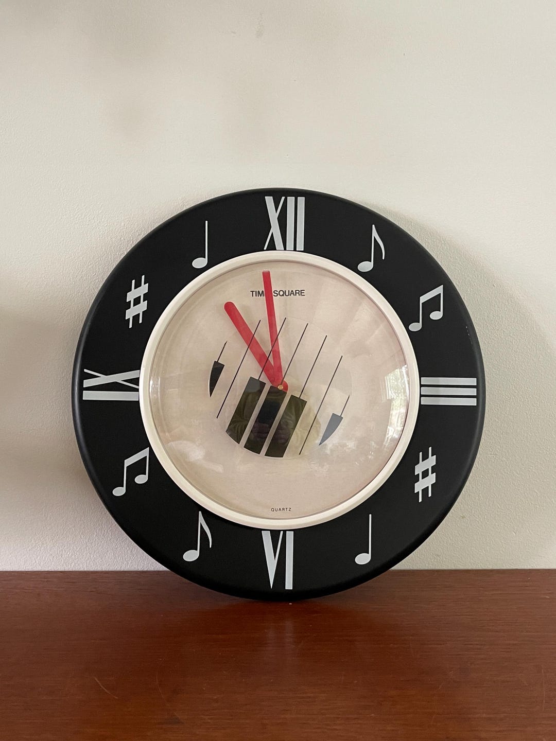 POP ART 80s Clock, Wall Clock With Keyboard Piano Shape. Eighties Black ...