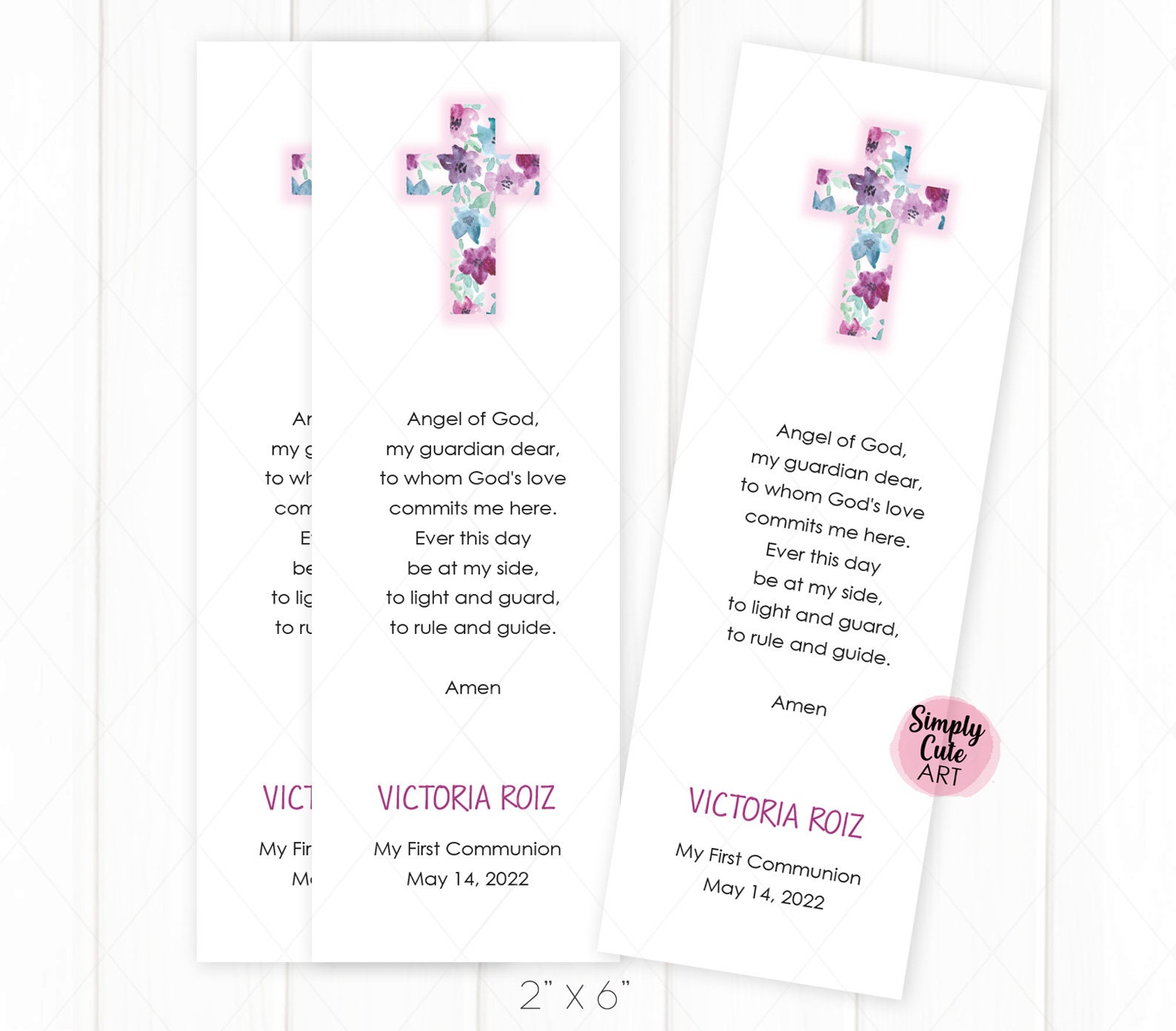 Flower Cross First Communion Prayer Card, First Holy Communion Favor ...