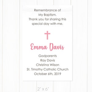 Christening Remembrance Card, Baptism Favors, Personalized Baptism ...