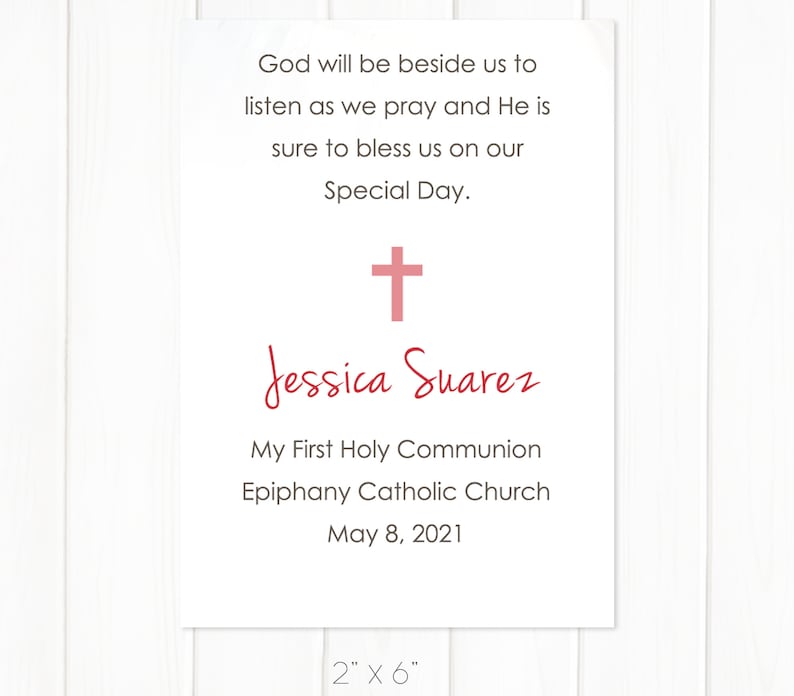 First Communion Remembrance Card, First Holy Communion Favor ...