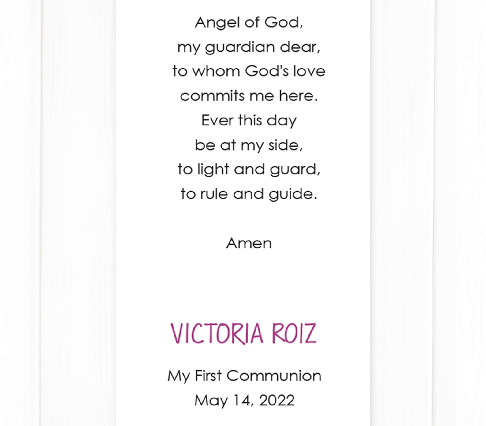 Flower Cross First Communion Prayer Card, First Holy Communion Favor ...