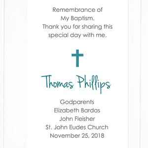 Baptism Remembrance Card, Personalized Baptism Favors, Personalized ...