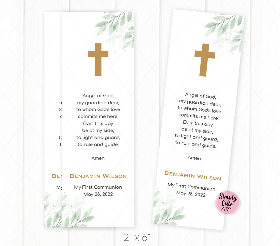Gold Cross Prayer Card, First Holy Communion Favor, Personalized ...