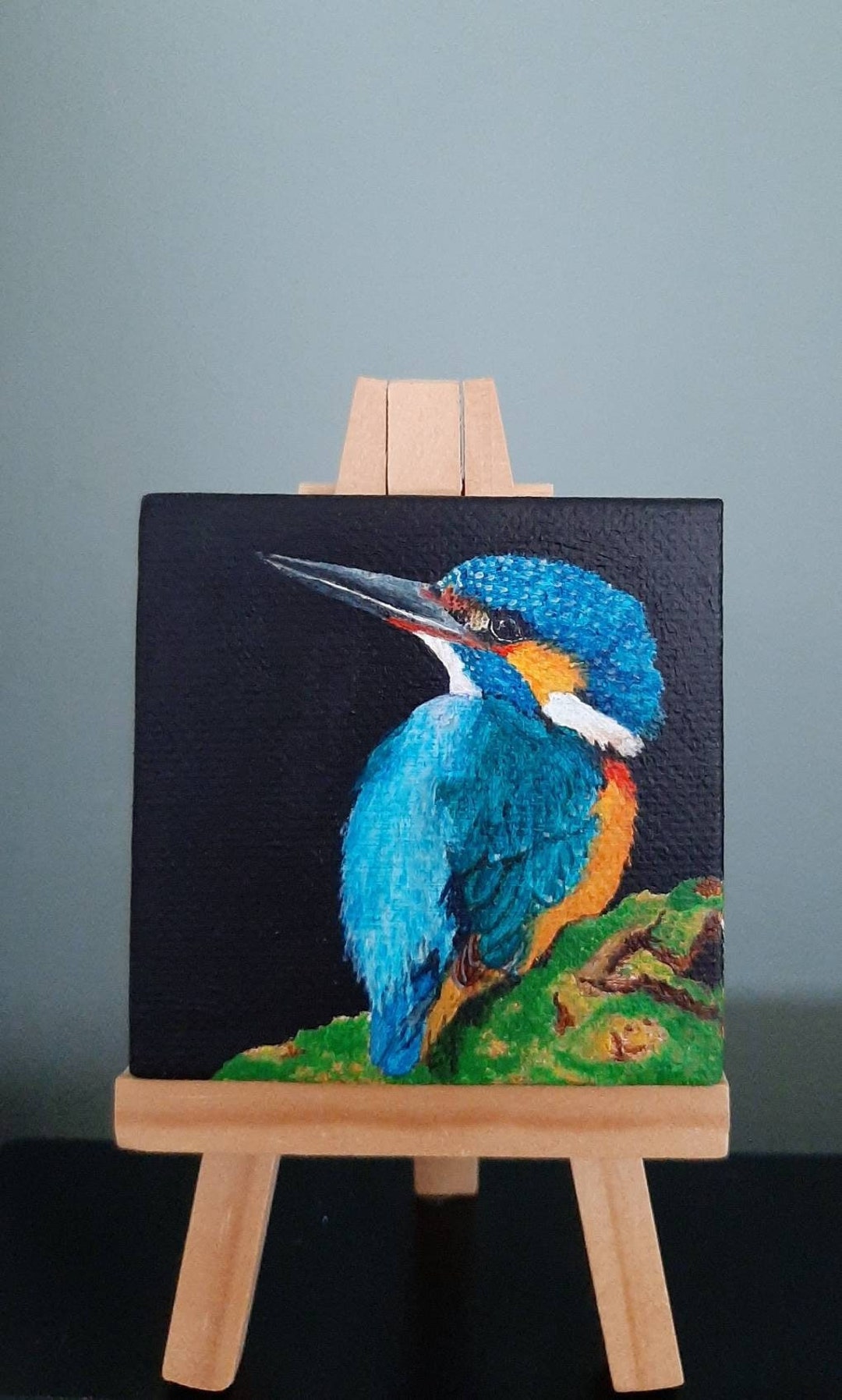 Original Painting of a Kingfisher, With Acrylic Paint on Mini Canvas ...