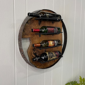 Handcrafted Live Edge Wine Rack in Whisky Barrel Ring - Etsy