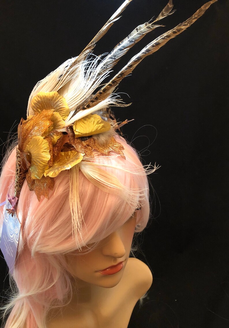 An Autumnal Gold, Bronze Fascinator on a Metalheadband With Leaves and ...