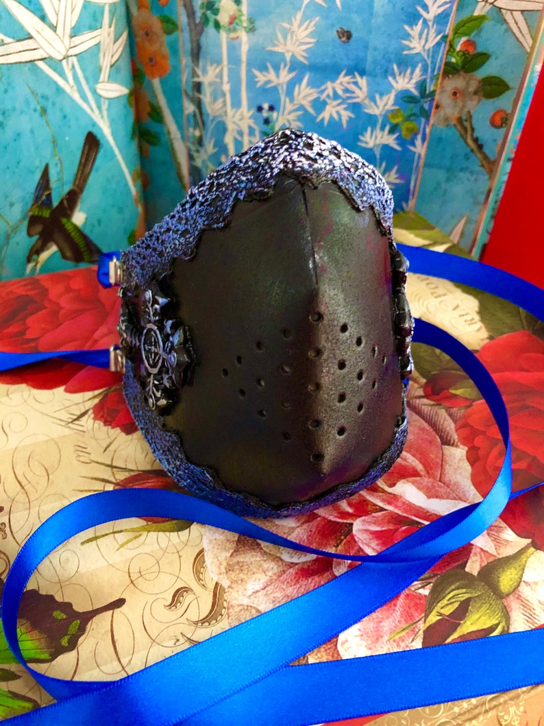 Visor Dominatrix Fetish Gimp, Bevor Armour, Foam, Blue, Silver Gilding ...