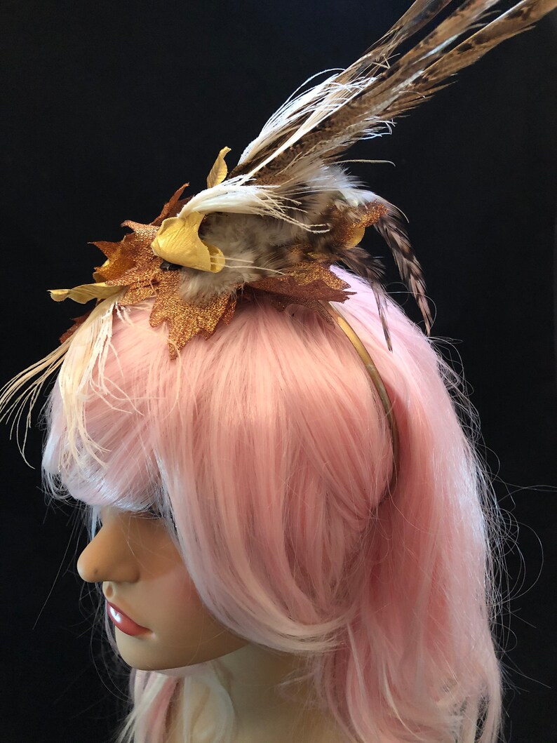 An Autumnal Gold, Bronze Fascinator on a Metalheadband With Leaves and ...