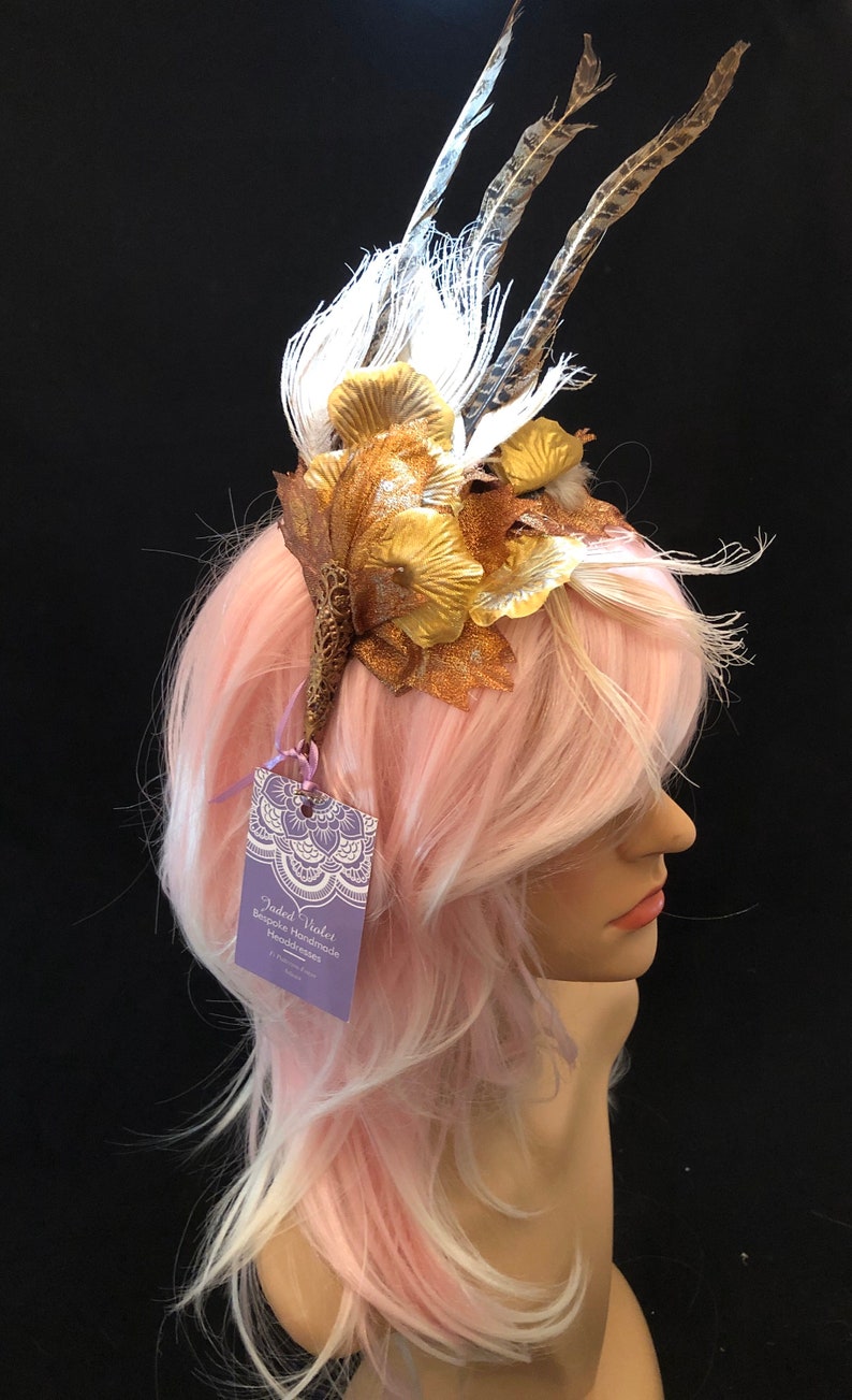 An Autumnal Gold, Bronze Fascinator on a Metalheadband With Leaves and ...