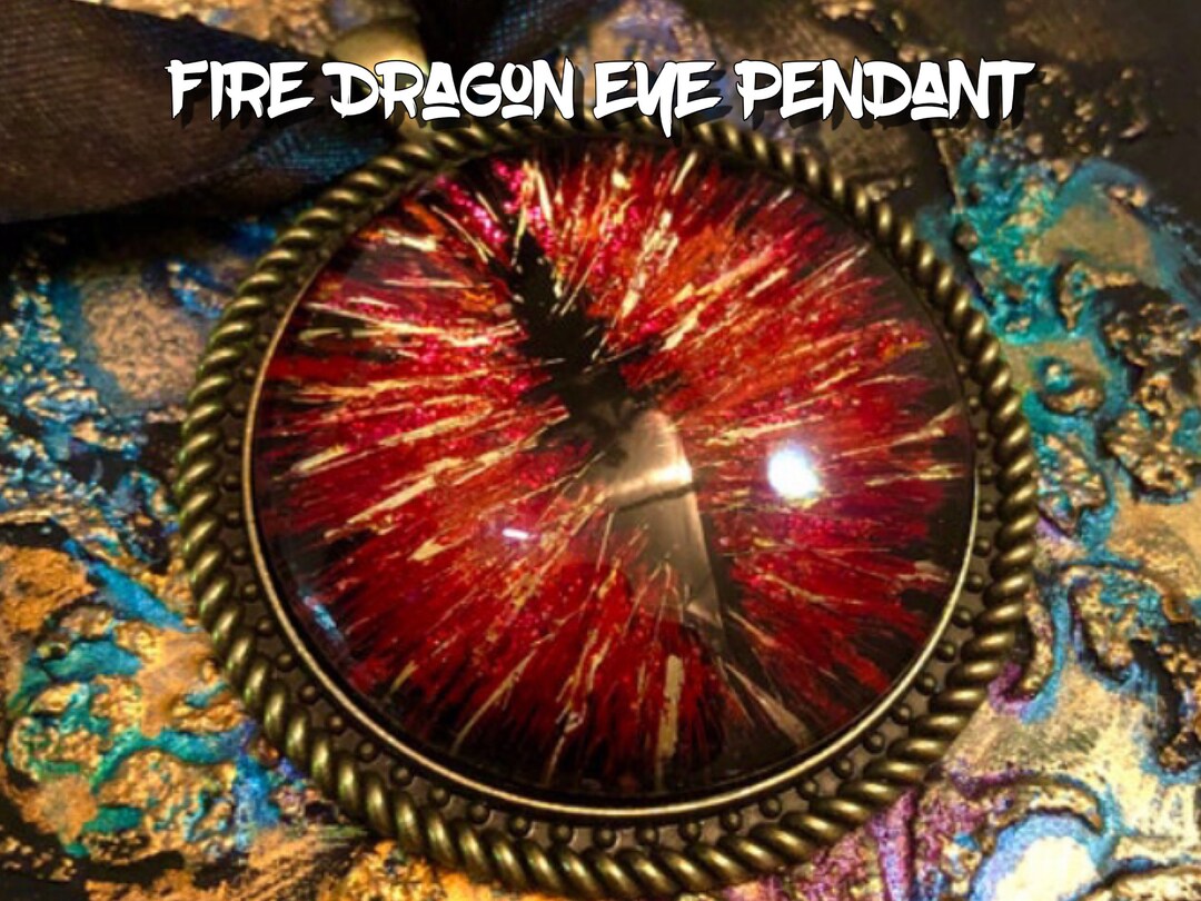 Fire Dragon’s Eye Amulet Pendant Hand Painted Glass Cabochon & Black ...