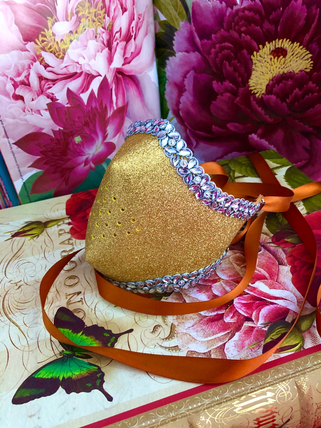 Visor Dominatrix Fetish Gimp, Bevor Gold Glitter EVA Foam, Diamontê ...