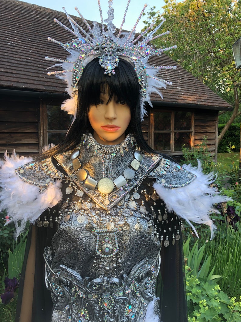 Ice Warrior Headdress With Filigree Metal Look Armour Pieces, Abgems ...