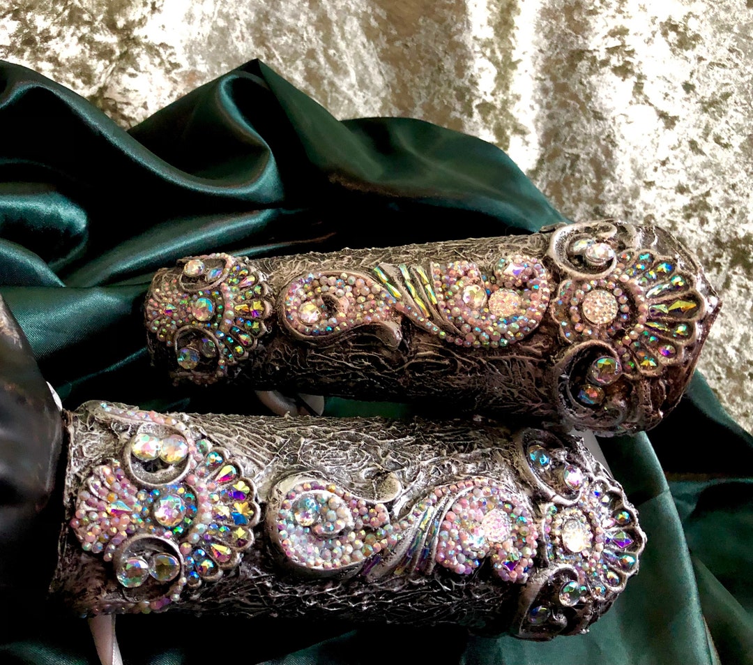 Pair of Silver Gemstone Encrusted Lace up Arm Bracers, Armour EVA Foam ...