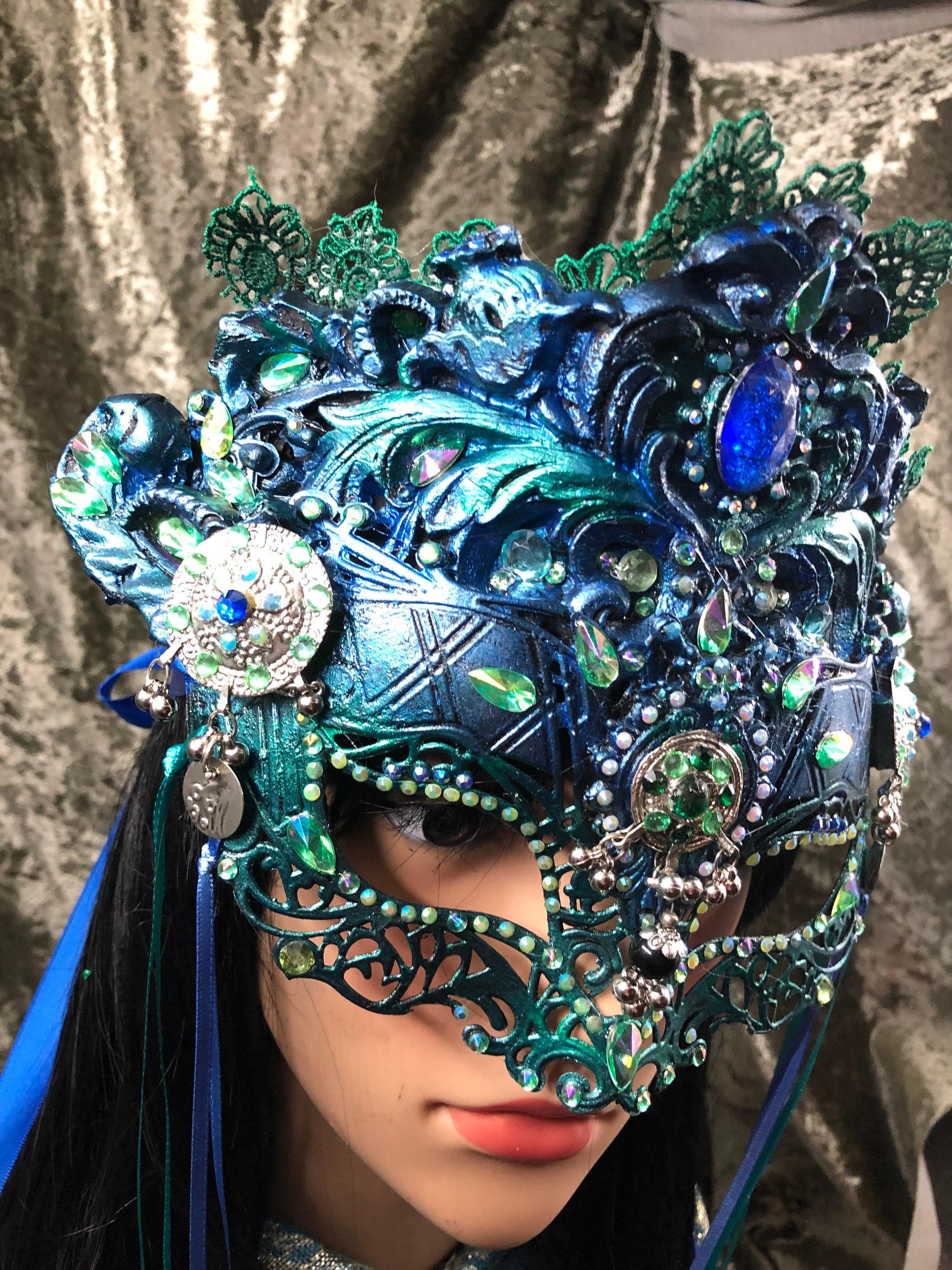 Amphitrite Sea Goddess Fairytale Mask Deep Blue Teal & | Etsy