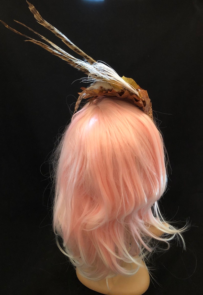An Autumnal Gold, Bronze Fascinator on a Metalheadband With Leaves and ...