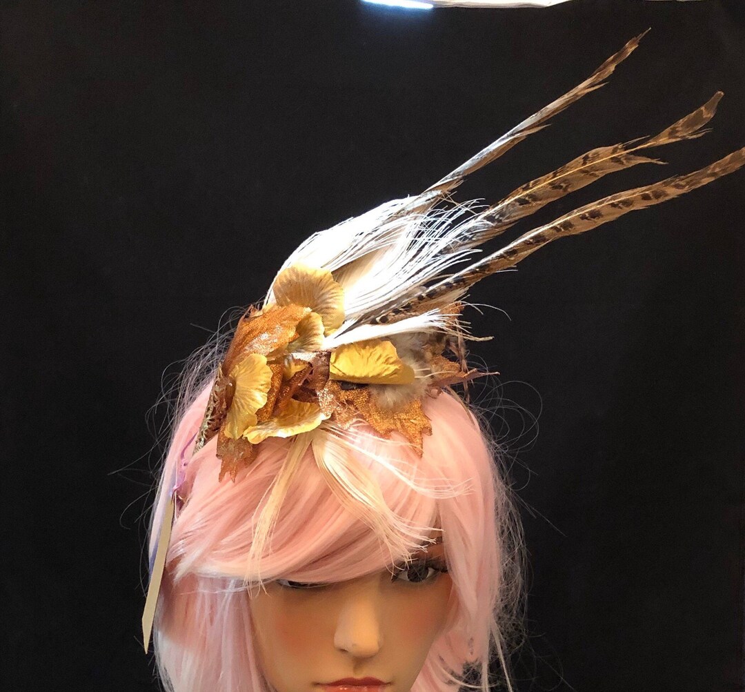 An Autumnal Gold, Bronze Fascinator on a Metalheadband With Leaves and ...