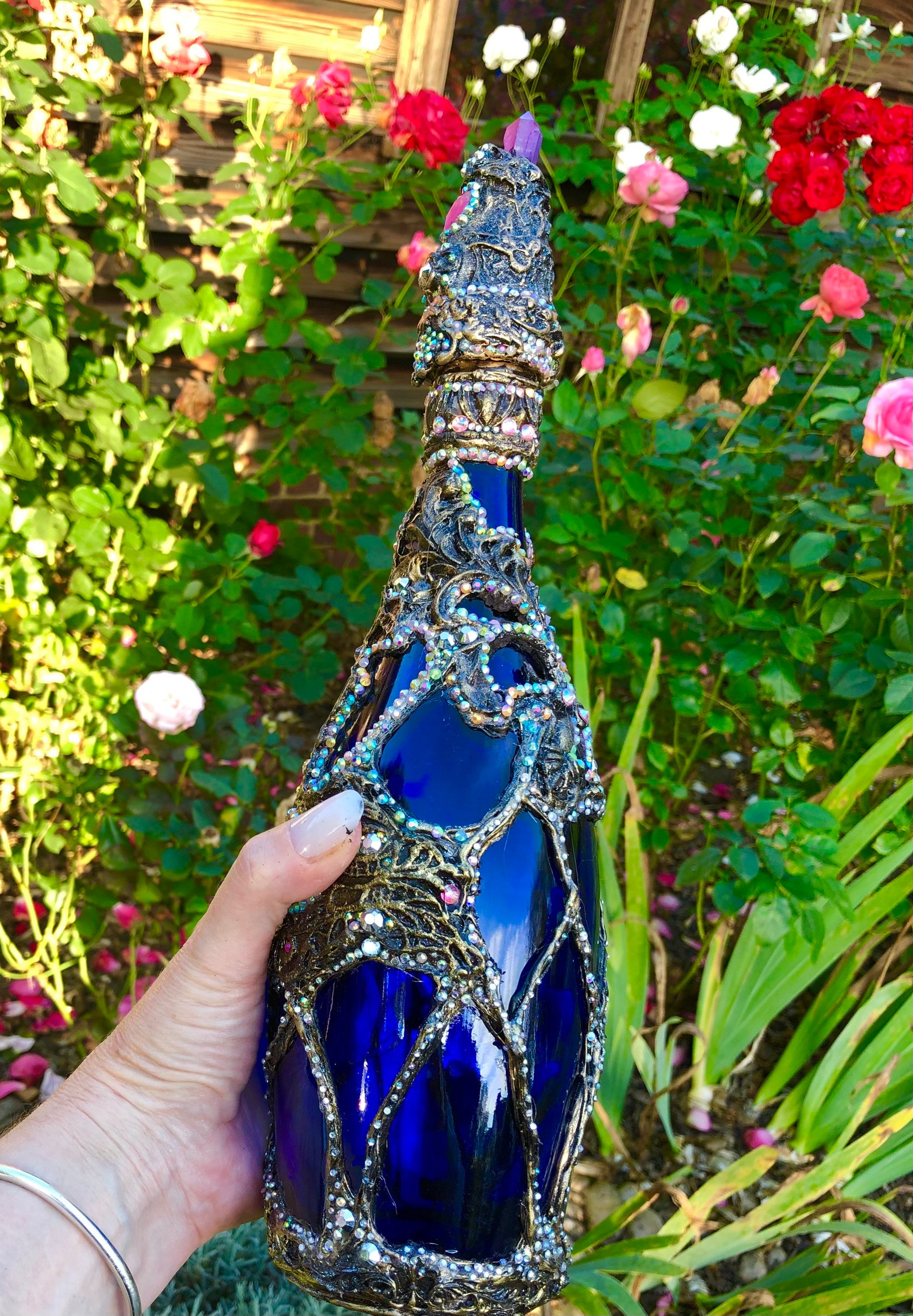 Large Blue Magic Potion Bottle Highly Decorated Customised - Etsy