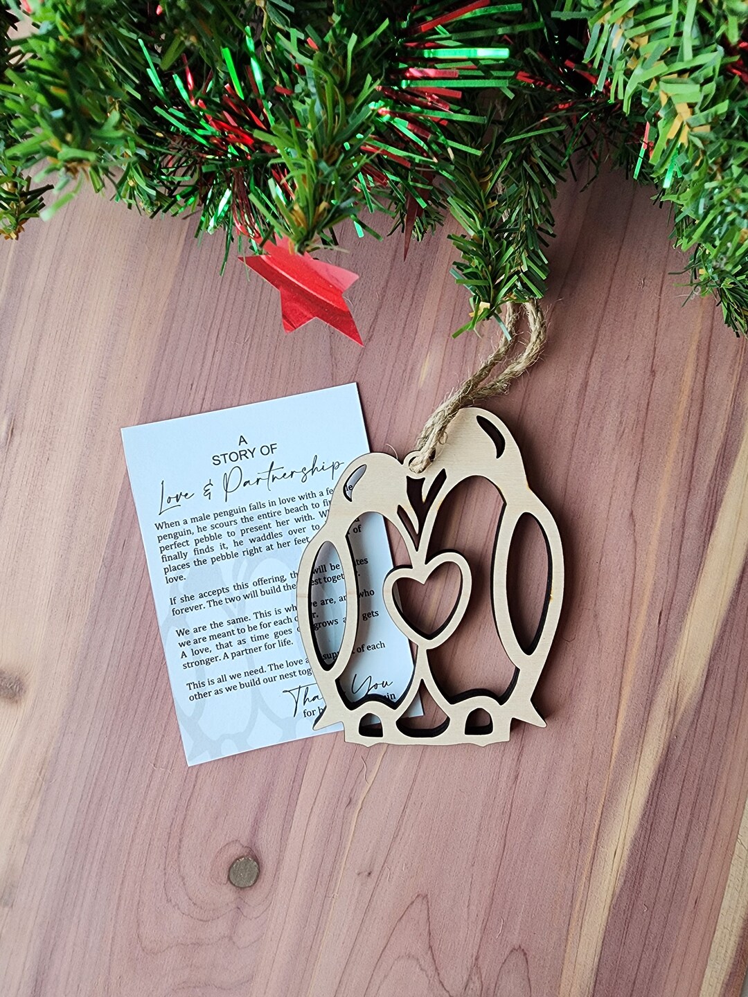 Penguin Couple Maple Wood Ornament | True Love Gift - Etsy