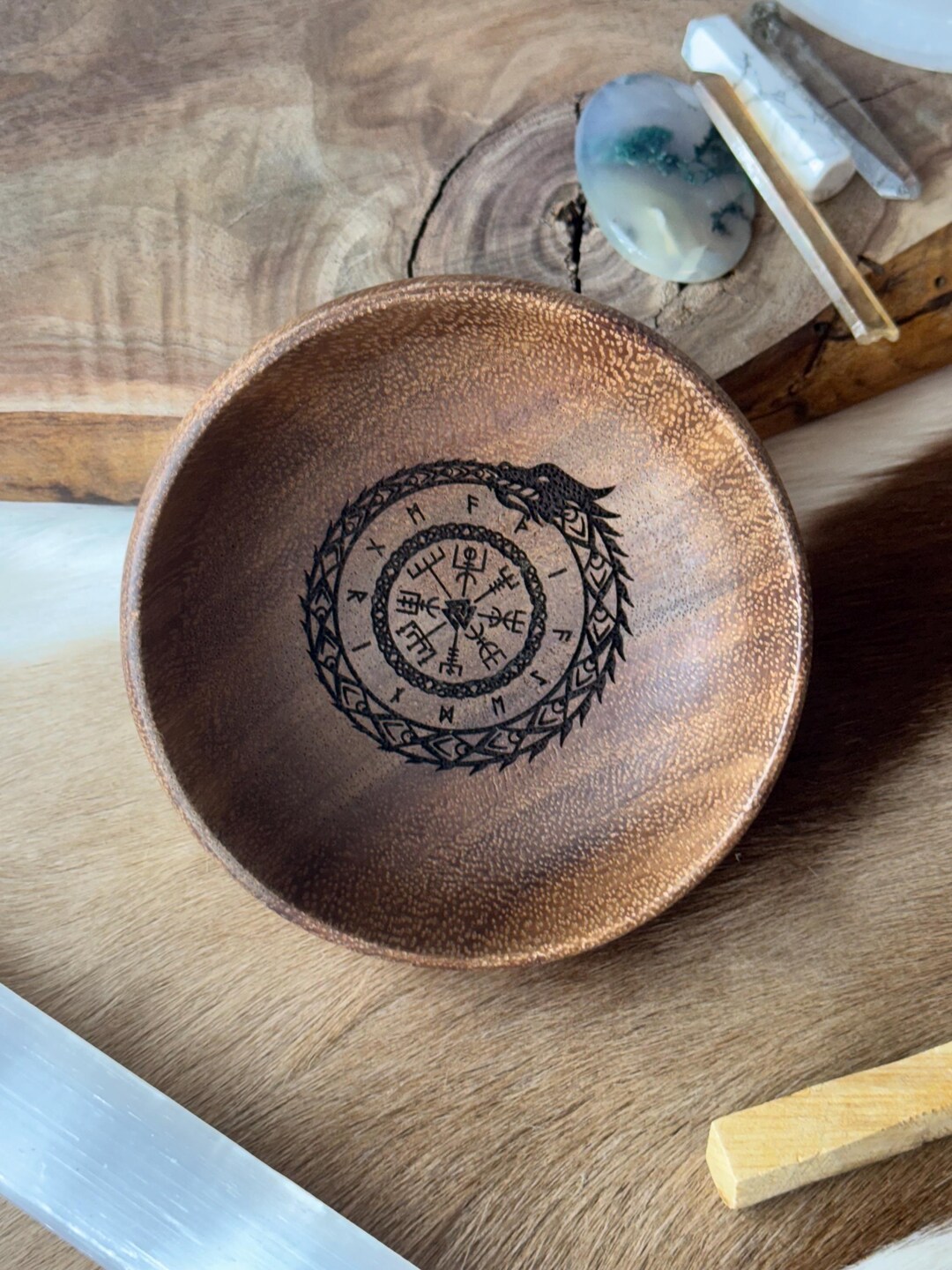 Ouroboros Jörmungandr Engraved Acacia Bowl | Pagan Altar | Valet Tray ...
