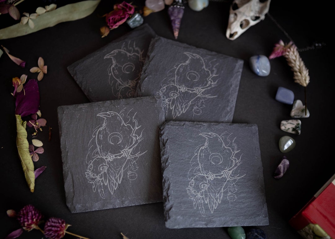 Slate Coasters, Raven Design, Pagan Decor, Witchy Decor, Gifts for Her ...