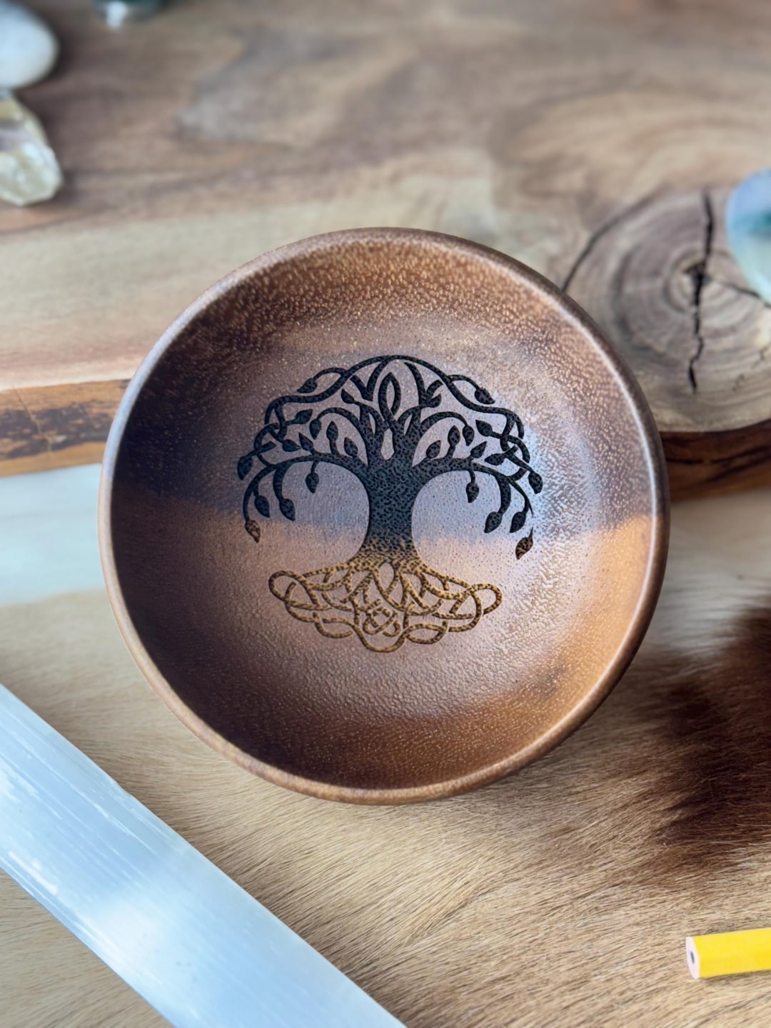 Tree of Life Engraved Acacia Wood Bowl, Altar Decor - Etsy