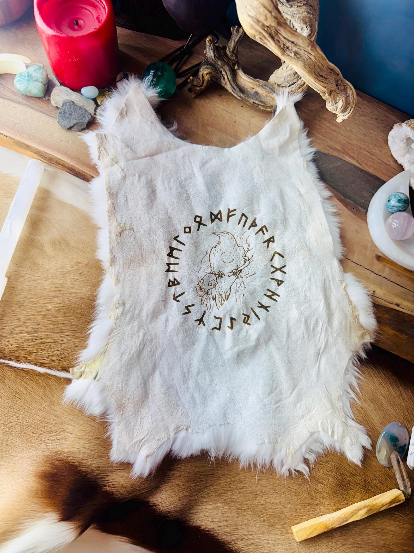 Futhark Runes Raven Skull Altar Cloth – Norse Pagan Rabbit Hide - Etsy