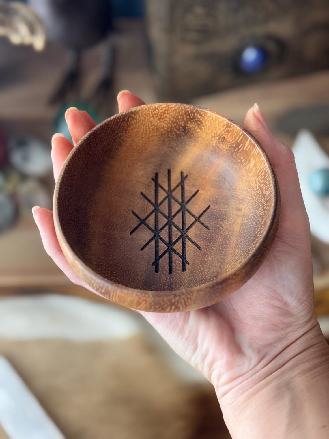 Web of Wyrd Engraved Acacia Wood Bowl - Pagan Altar Decor - Etsy