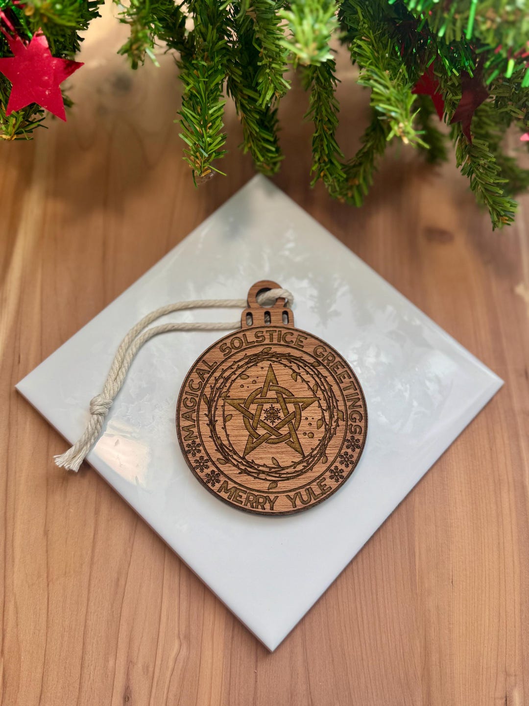 Magical Solstice Pentacle Ornament | Witch Pagan Tarot | Maple Wood ...