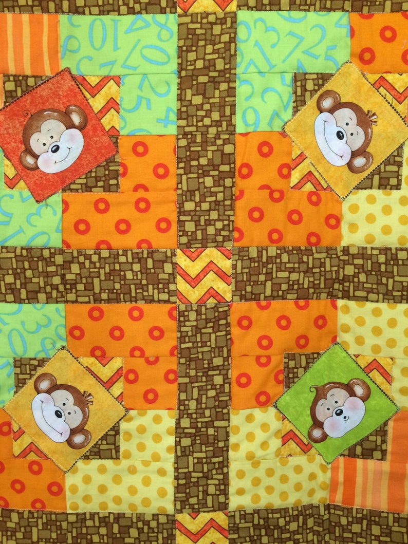 Monkey Face Applique Child's Quilt, Monkey Baby Shower, Christmas Gift ...